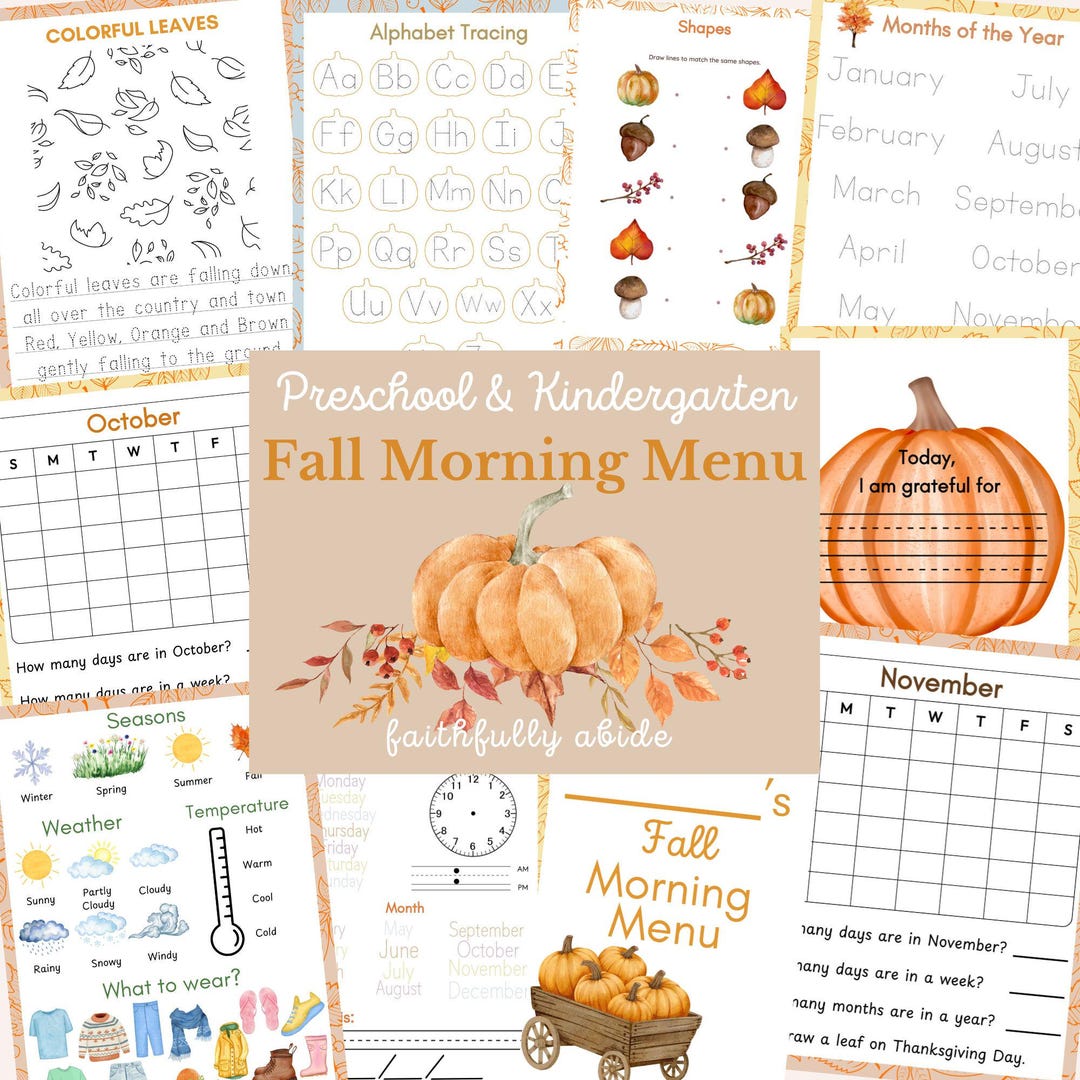 FALL MORNING MENU, Preschool, Kindergarten, Homeschool, Morning Time ...