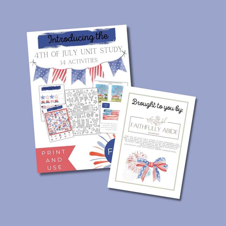 INDEPENDENCE Day Mini Unit Study, 4th of July Activities, Numbers, Red ...