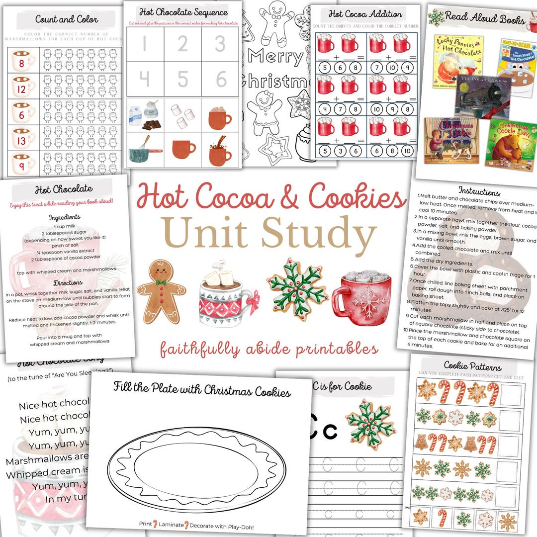 Hot Cocoa and Cookies Mini Unit Study, Christmas Printable Worksheets ...