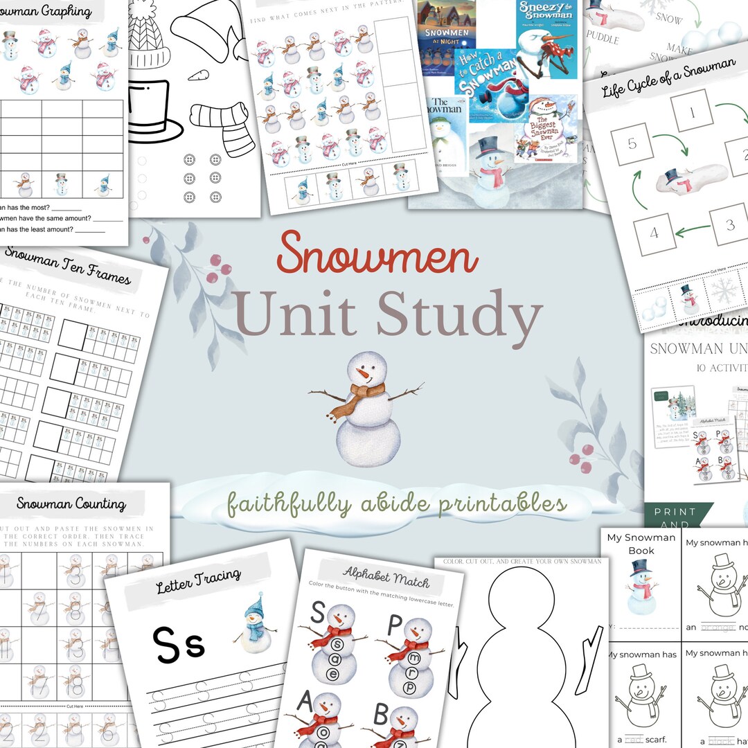 SNOWMEN Mini Unit Study, Christmas Printable Worksheets, Homeschool ...