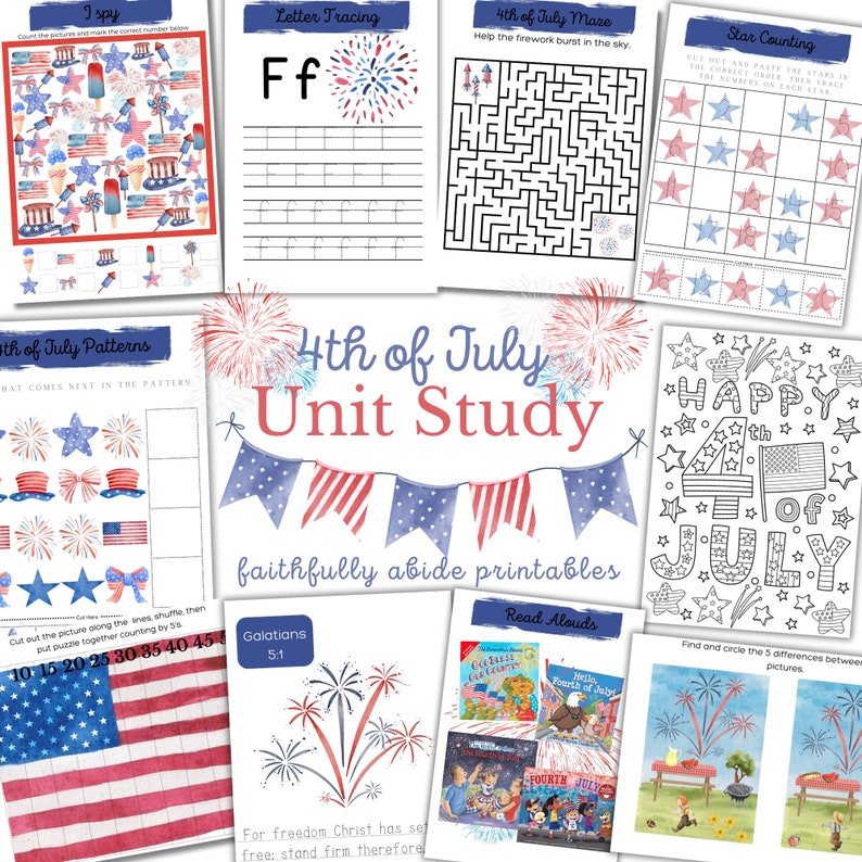 INDEPENDENCE Day Mini Unit Study, 4th of July Activities, Numbers, Red ...