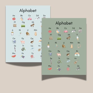 Watercolor Alphabet Poster, Alphabet Poster, ABC Poster, Cottage Core ...