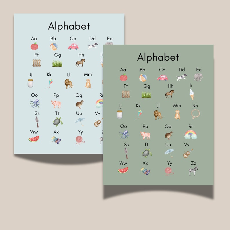 Watercolor Alphabet Poster, Alphabet Poster, ABC Poster, Cottage Core ...