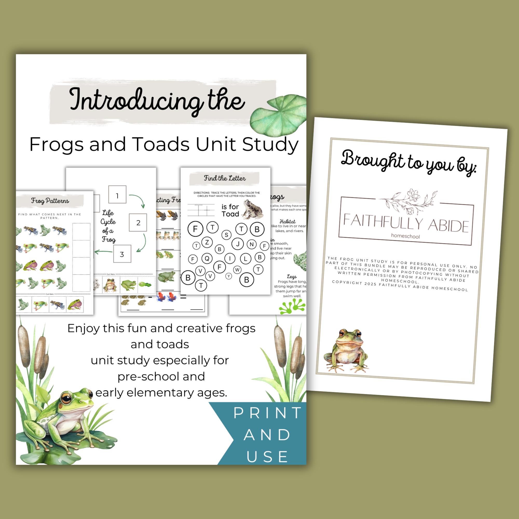 FROGS and TOADS Mini Unit Study, Frog Anatomy , Handwriting, Printable ...