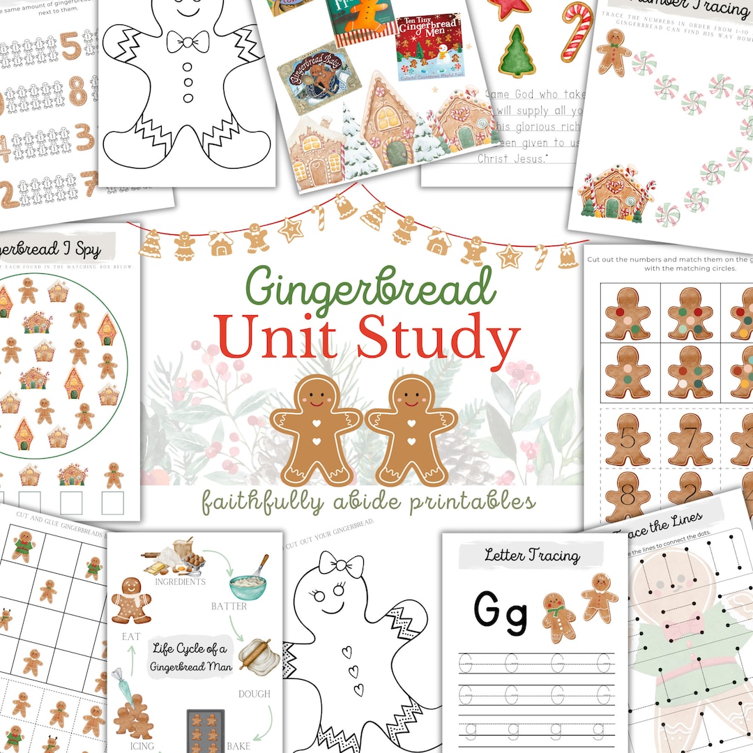 GINGERBREAD Mini Unit Study, Christmas Printable Worksheets, Homeschool ...