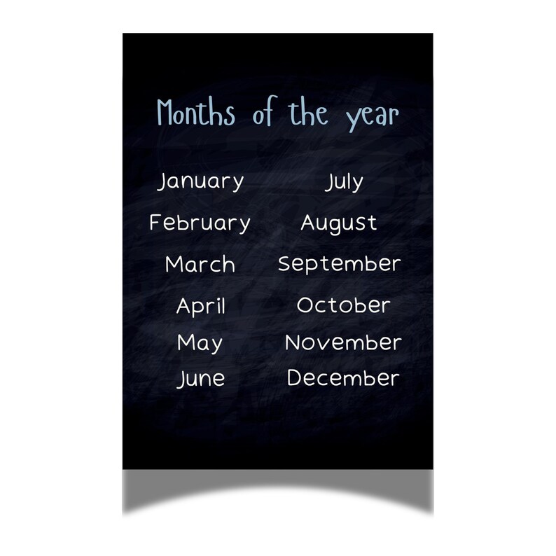 CHALKBOARD Months of the Year Poster, Days of the Week Poster ...