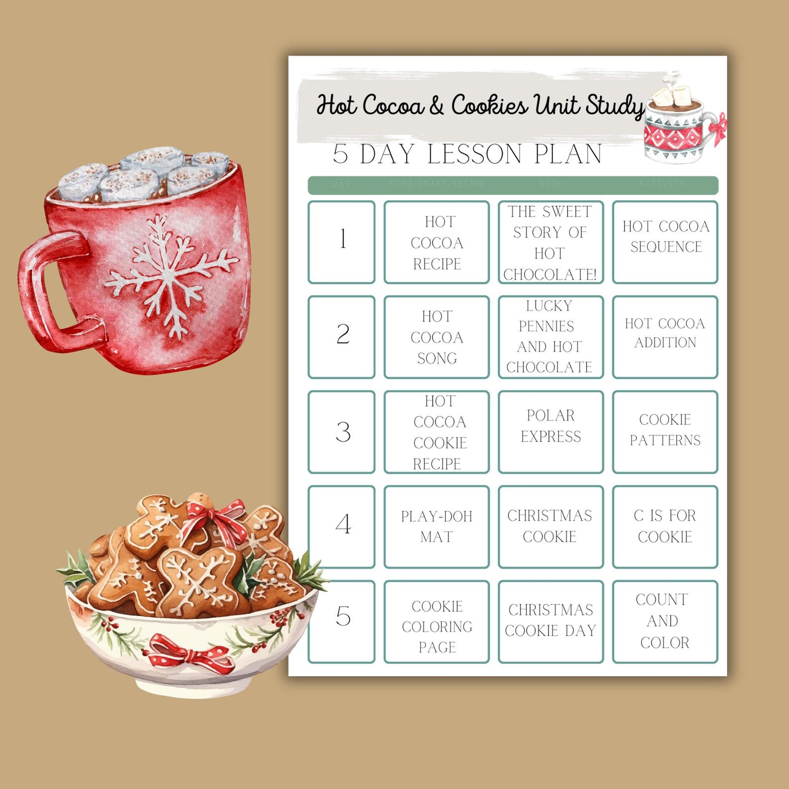 Hot Cocoa and Cookies Mini Unit Study, Christmas Printable Worksheets ...