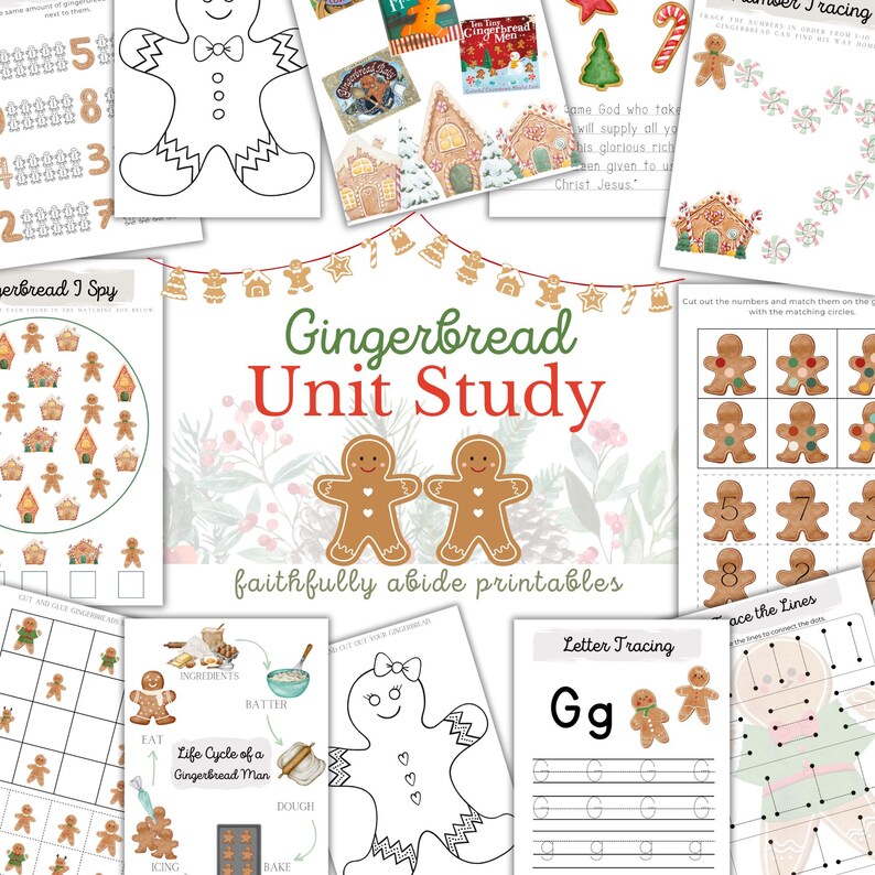 CHRISTMAS Unit Study, Gingerbread, Snowman, Candy Cane, Reindeer, Tree ...