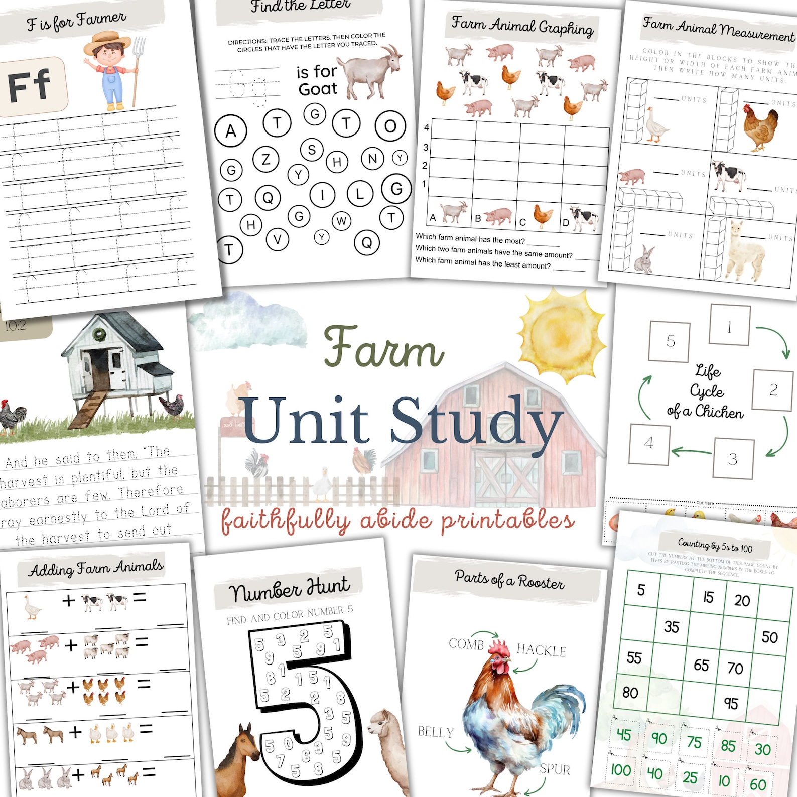 FARM Unit Study, Vocabulary, Anatomy, Montessori, Homeschool Printable ...