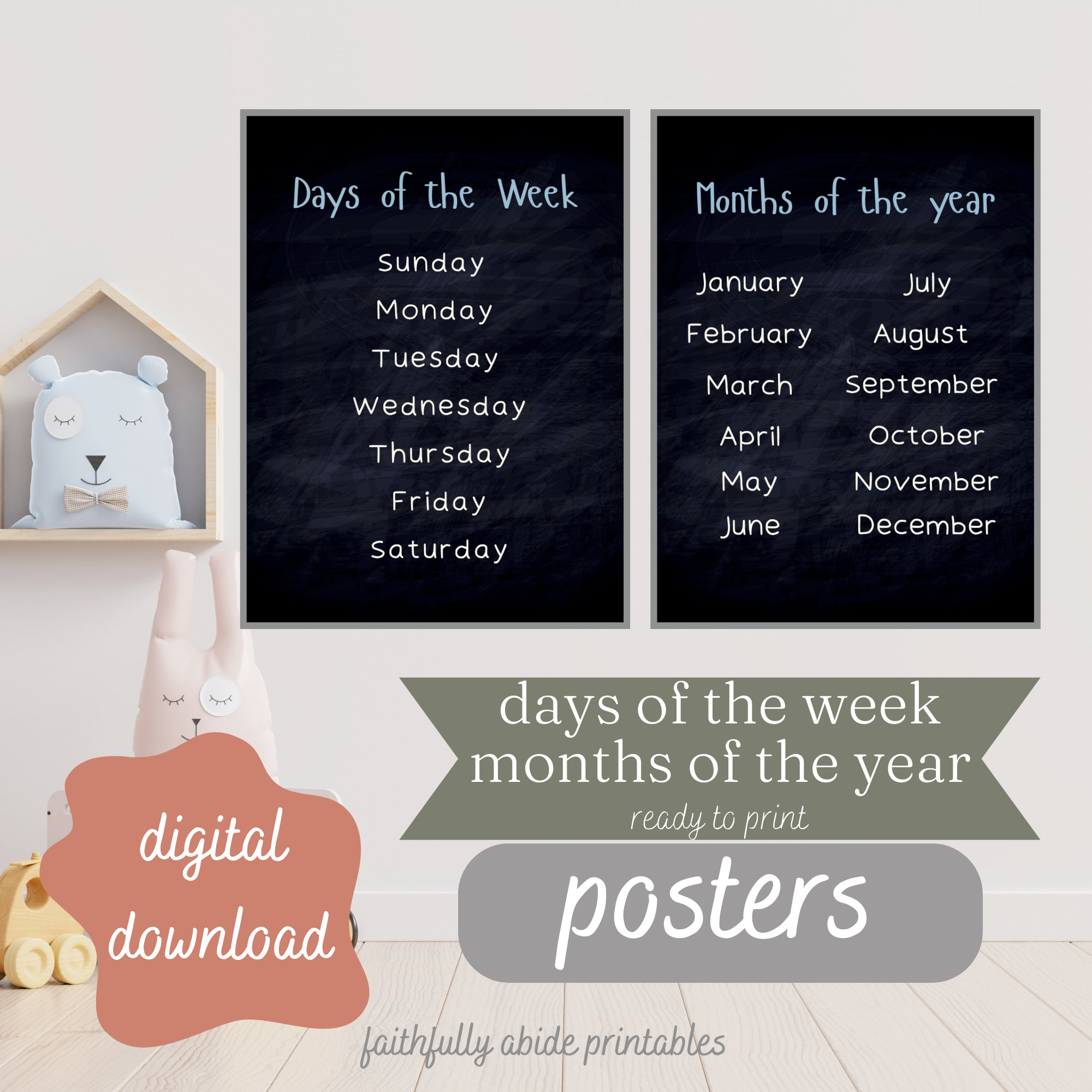 CHALKBOARD Months of the Year Poster, Days of the Week Poster ...