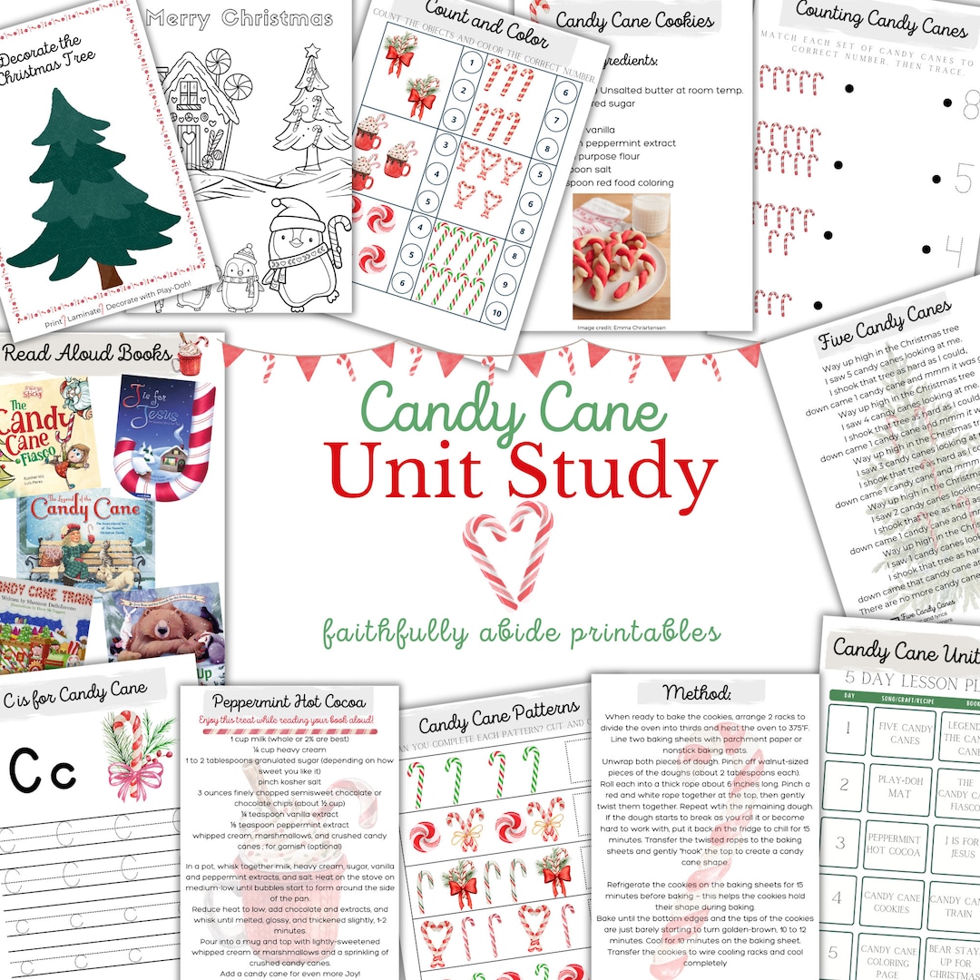 CANDY CANE Mini Unit Study, Christmas Printable Worksheets, Homeschool ...