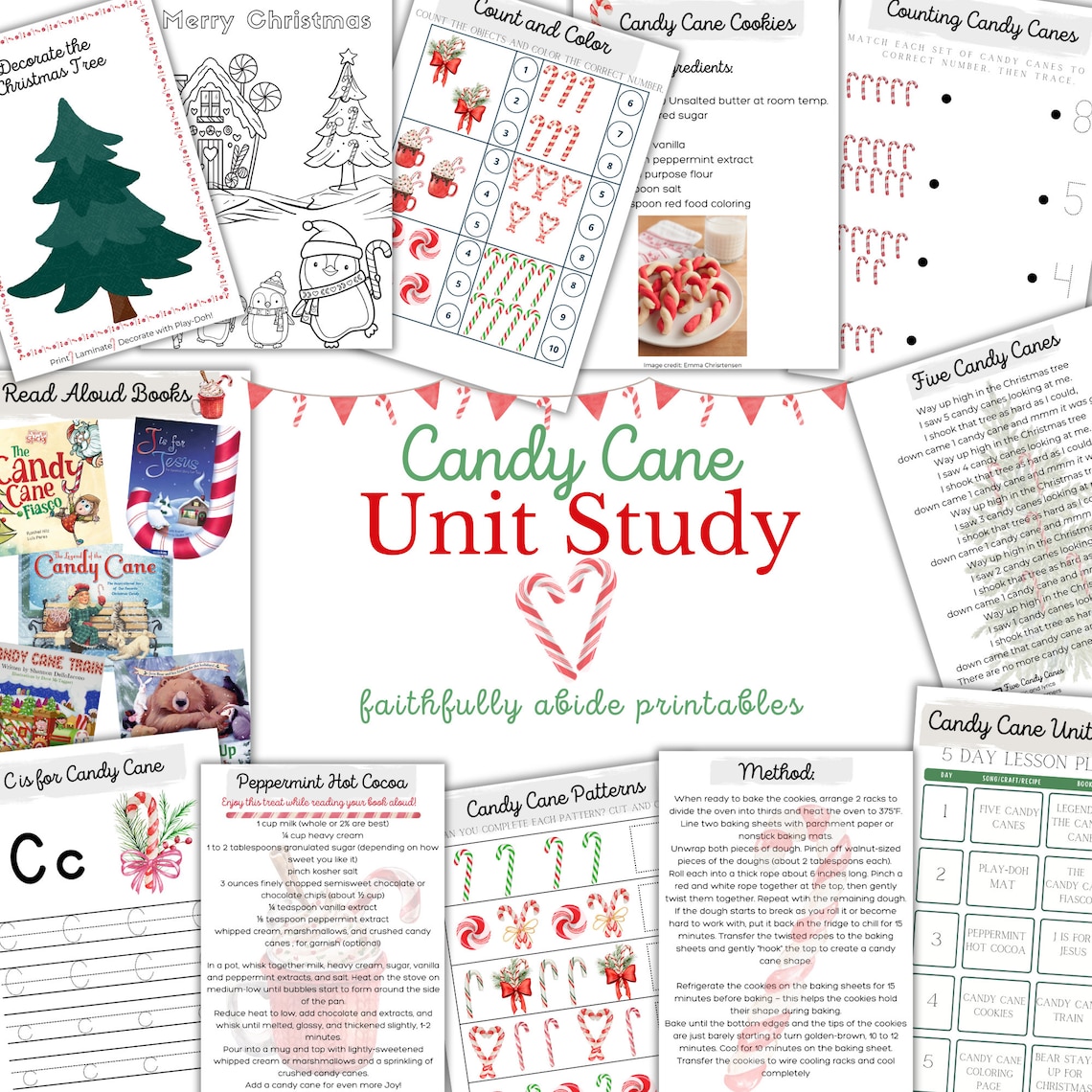 CANDY CANE Mini Unit Study, Christmas Printable Worksheets, Homeschool ...