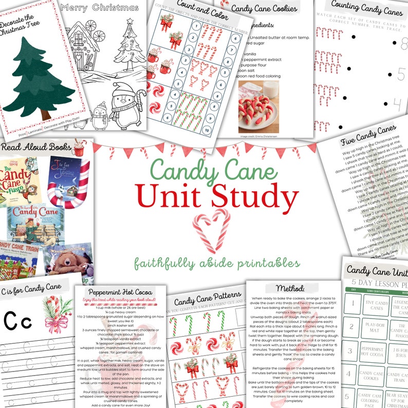 CANDY CANE Mini Unit Study, Christmas Printable Worksheets, Homeschool ...