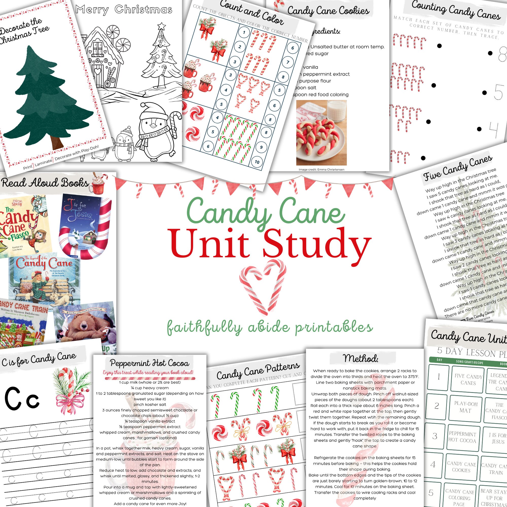 CANDY CANE Mini Unit Study, Christmas Printable Worksheets, Homeschool ...