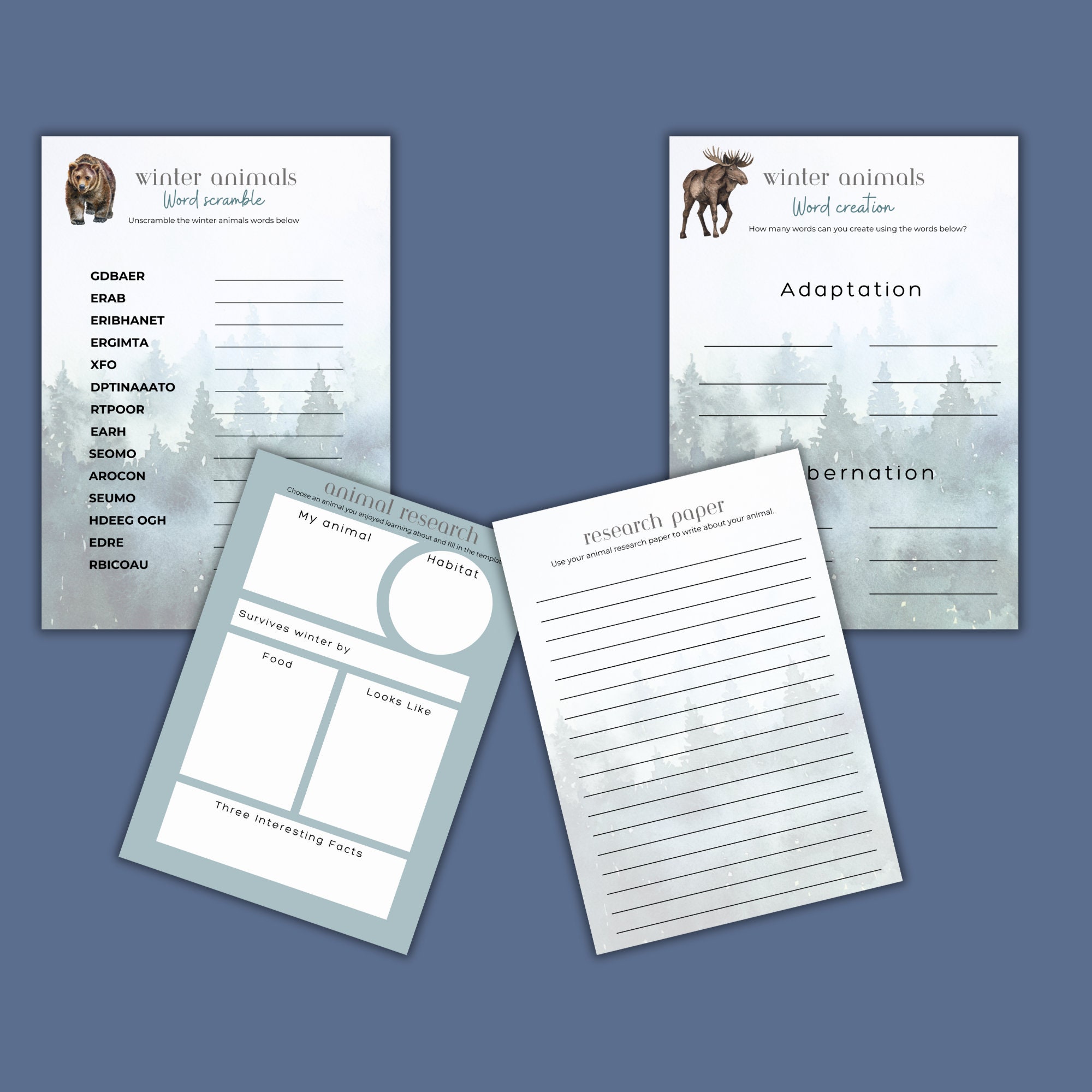 WINTER ANIMALS Unit Study, Vocabulary, Anatomy, Montessori, Homeschool ...