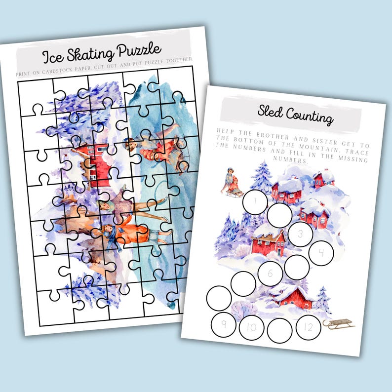 Sledding and Ice Skating Mini Unit Study, Christmas Printable ...