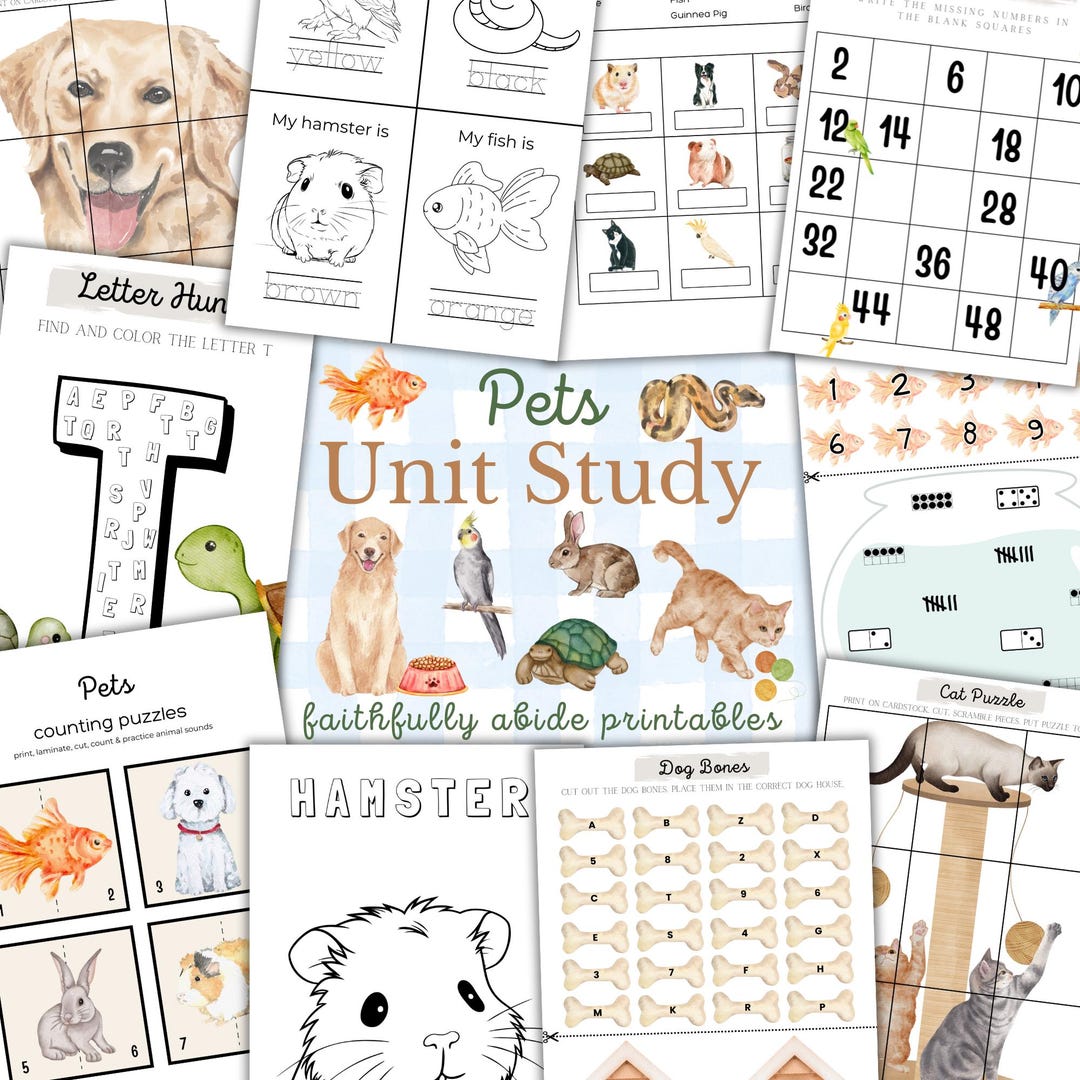 PETS Unit Study, Pre-k to 2nd Grade, Cats and Dogs, Life Cycle, Puzzle ...