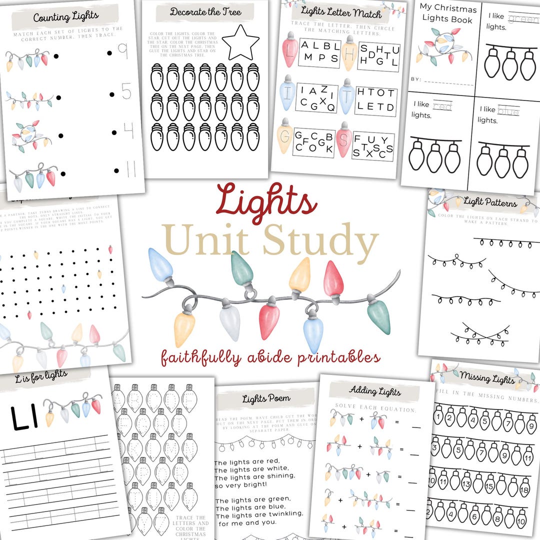 Christmas LIGHTS Mini Unit Study, Christmas Printable Worksheets ...