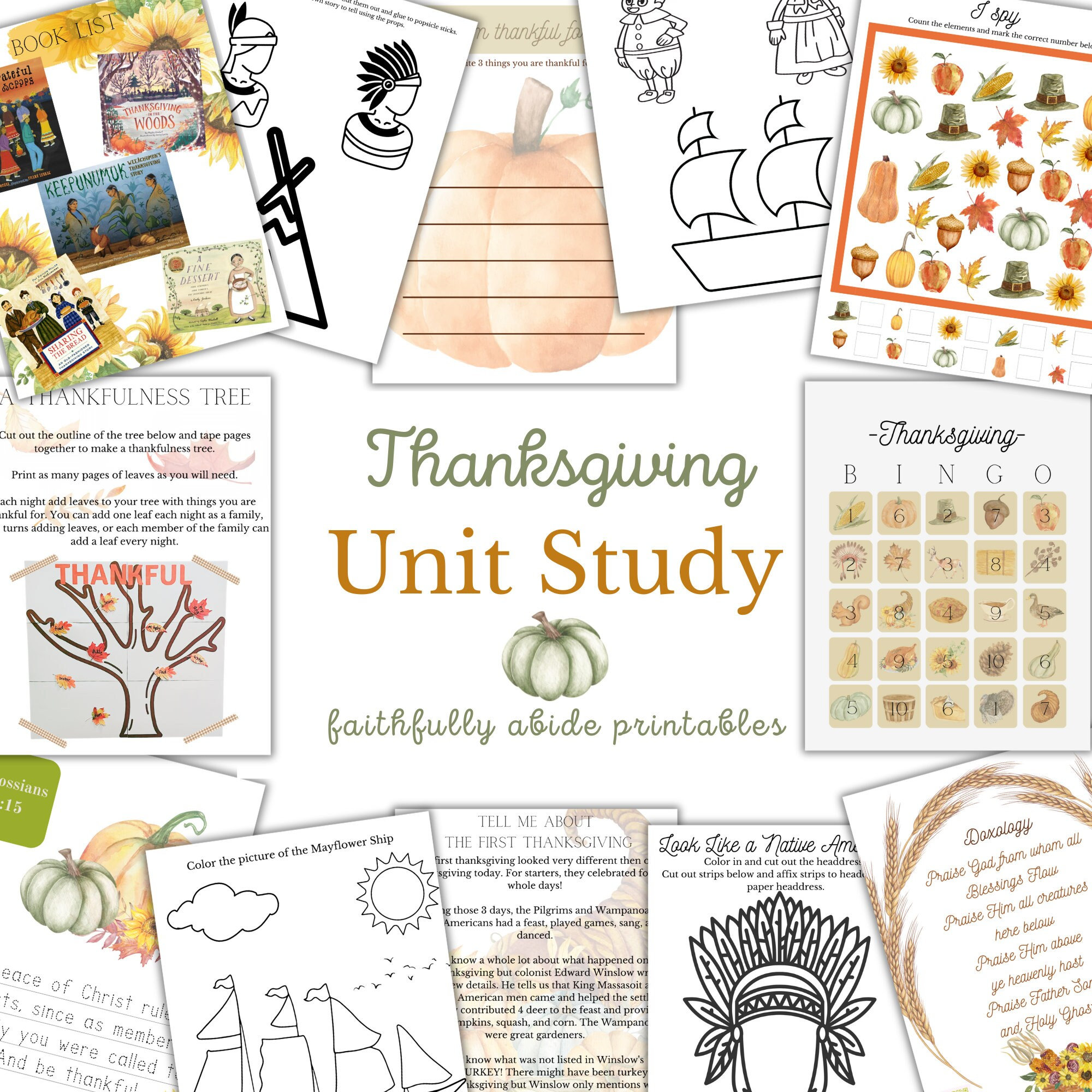 Thanksgiving Unit Study, DIGITAL DOWNLOAD, Thanksgiving BINGO ...