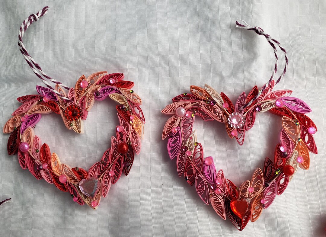 Paper Quilled Heart Ornament With Crystals and Pearls - Etsy