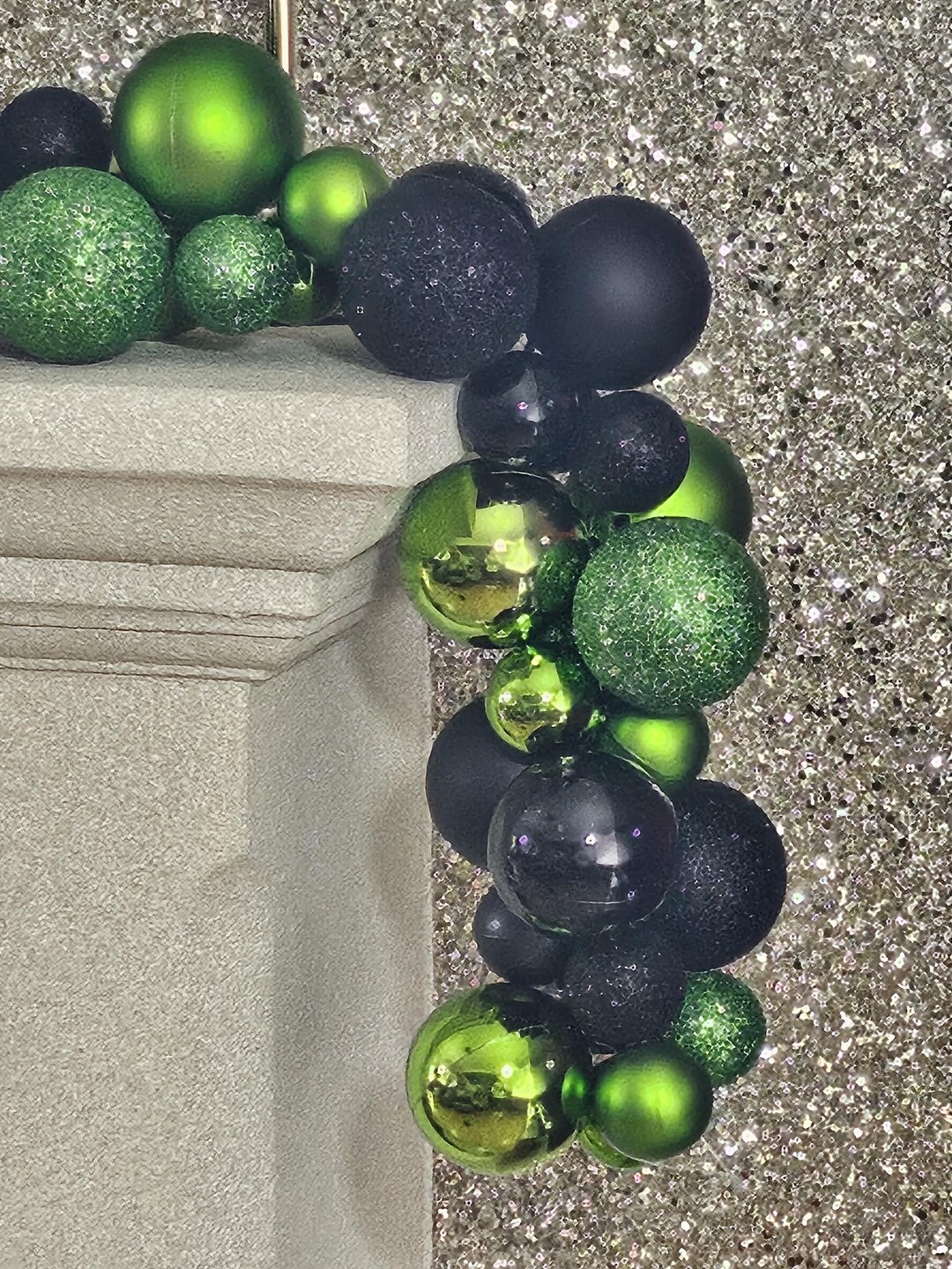 1.2m Black and Lime Green Christmas Bauble Garland Mixed Festive Swag ...