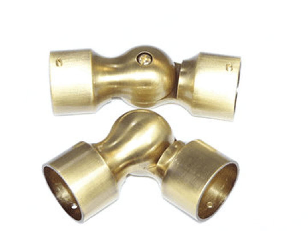 2 X Burnished Antique Brass Bay Window Curtain Pole Corner Joint Elbows ...
