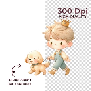Little Prince Digital Clipart Set, Cute Royal Characters and Fantasy ...