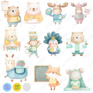 Watercolor Animal Back to School PNG Bundle - Clipart Set for Teachers ...