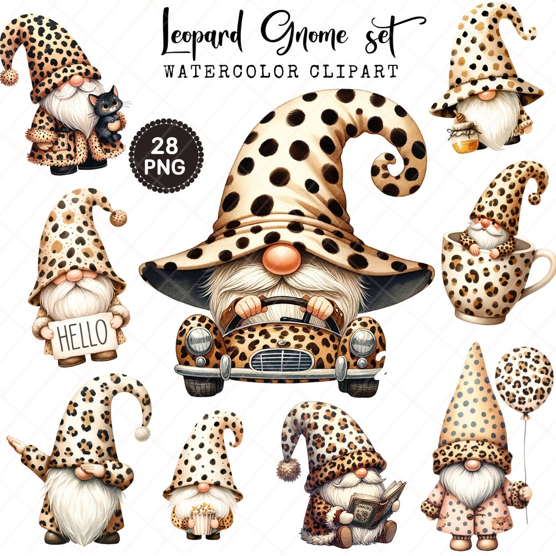 Leopard Gnome Clipart Set PNG, Transparent Background, High-quality 300 ...