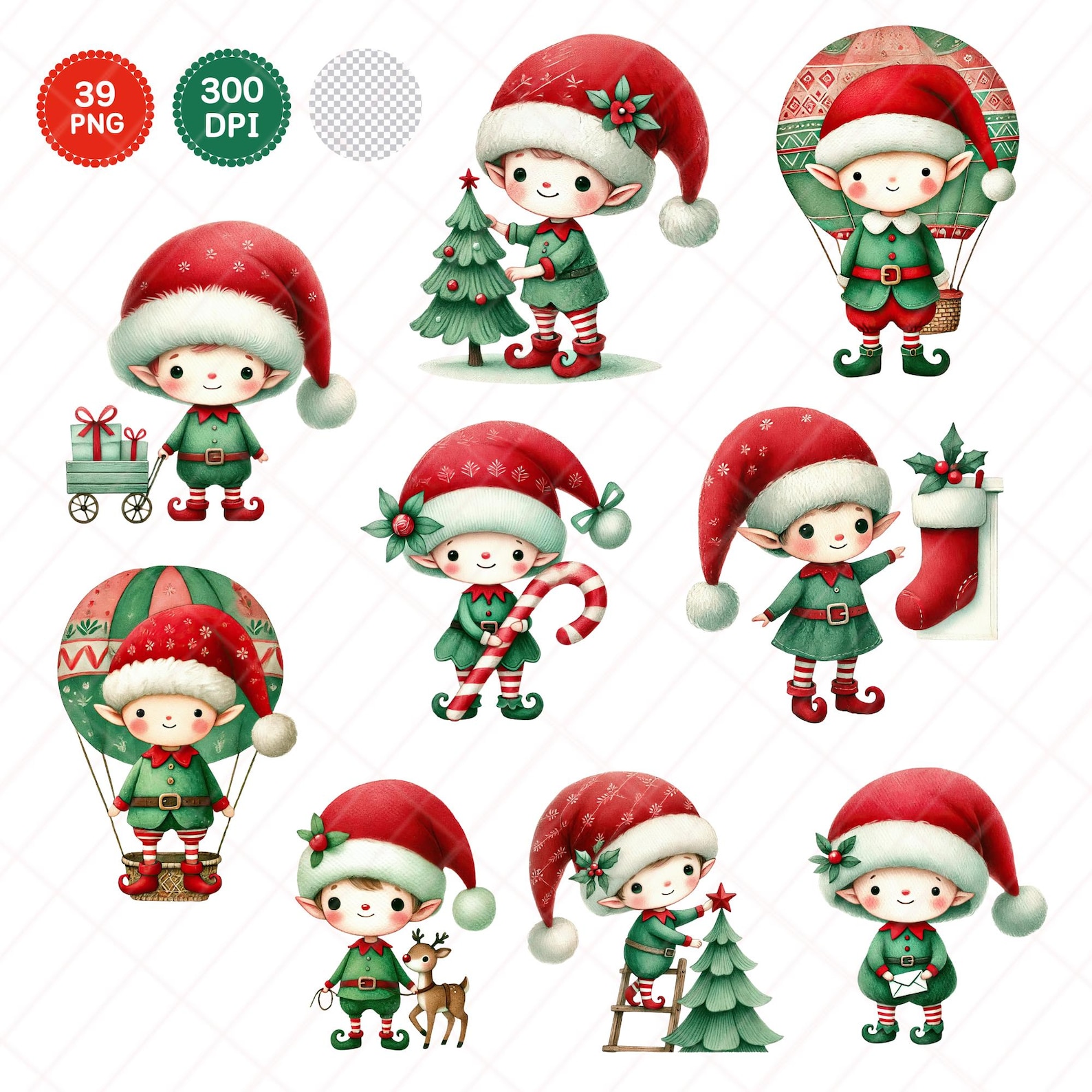 Adorable Christmas Elves Clipart, Cute Elves Holiday Illustrations ...