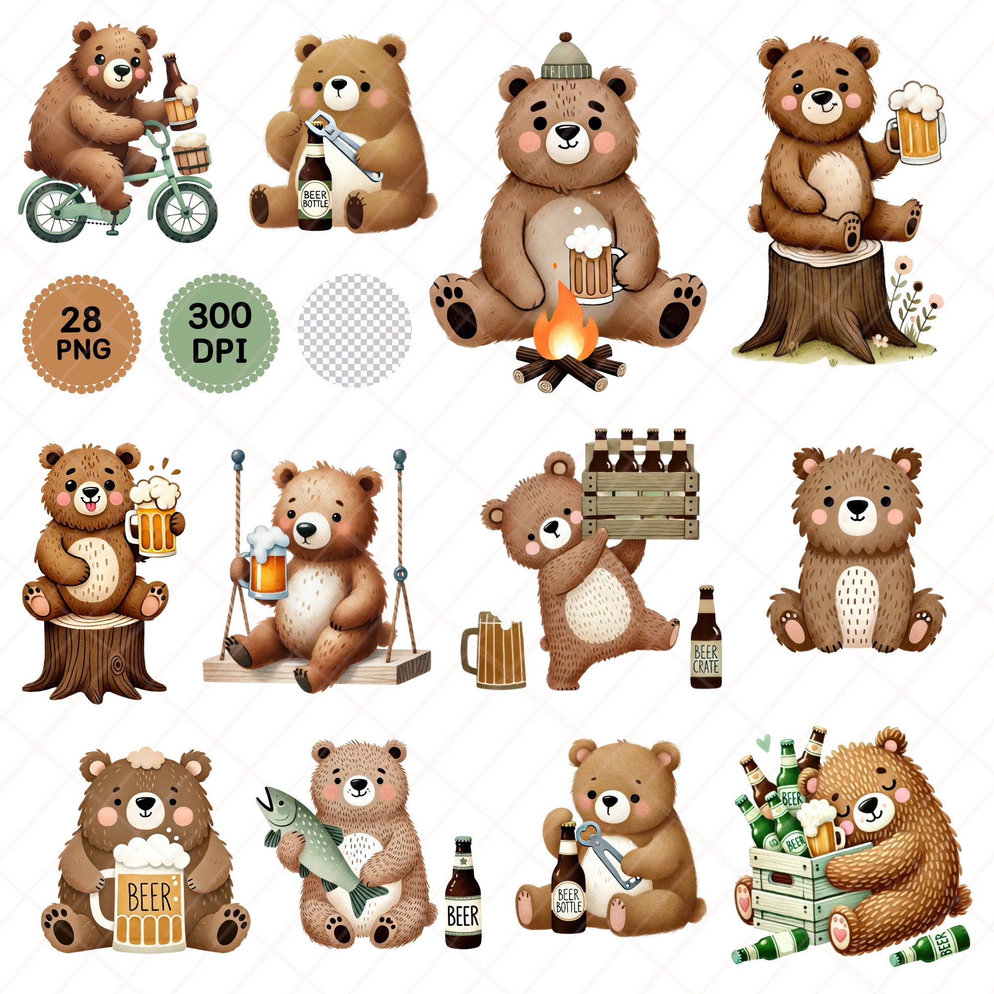 Cute Beer Loving Bear Clipart Bundle, Grizzly Bear Drinking Beer, BBQ, and More - Fun Digital ...
