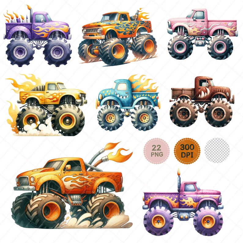 Monster Truck Clipart, Kids Room Wall Art Digital Print, Oversized ...