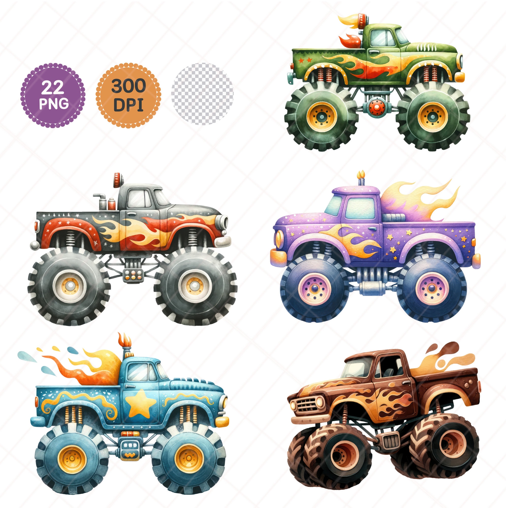Monster Truck Clipart: Flame Roaring Wheels (digital Print) - Etsy