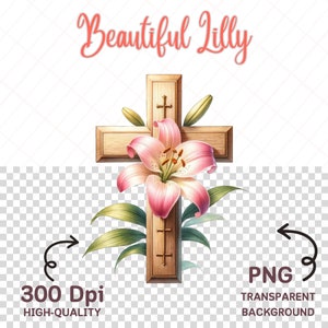 Floral Cross Clipart Bundle - Lilies and Crosses Digital Art Set, Religious Symbols PNG ...