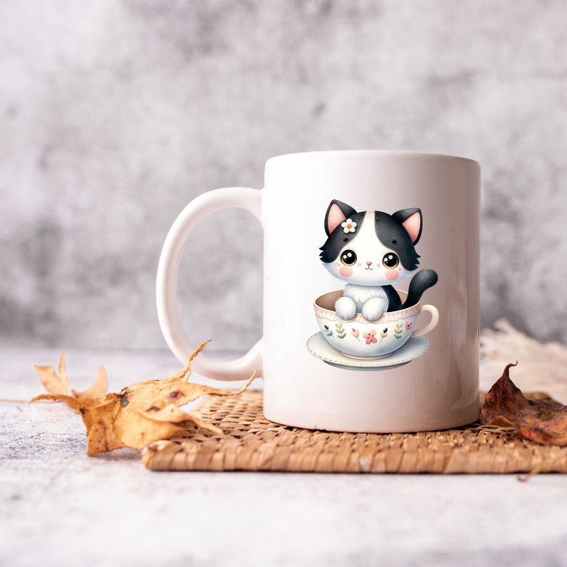 Kitten in Teacup Set Clipart PNG, Adorable Cat Illustration, Cute ...