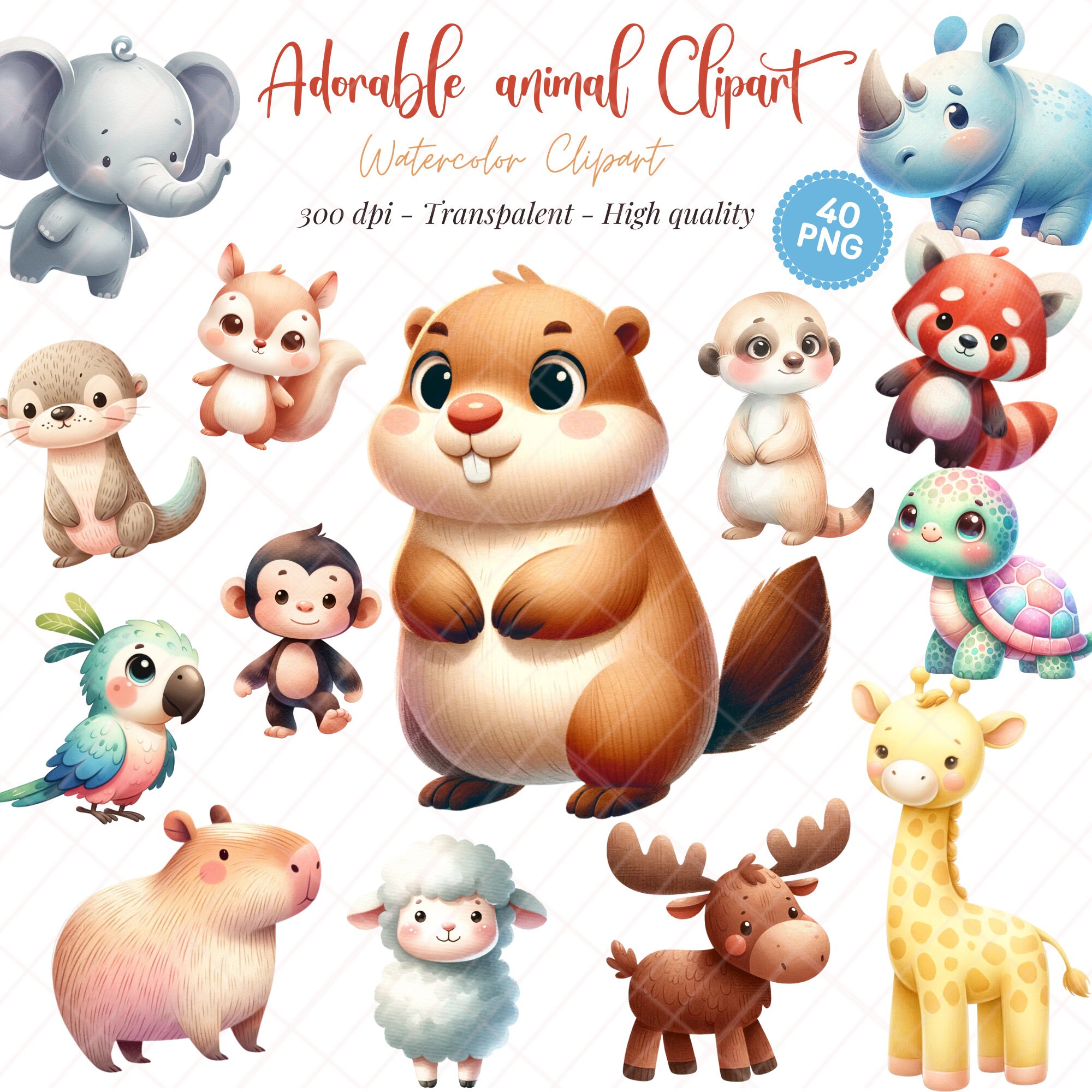 Cute Animal Clipart Collection PNG, Cartoon Zoo Animals PNG, Kids ...