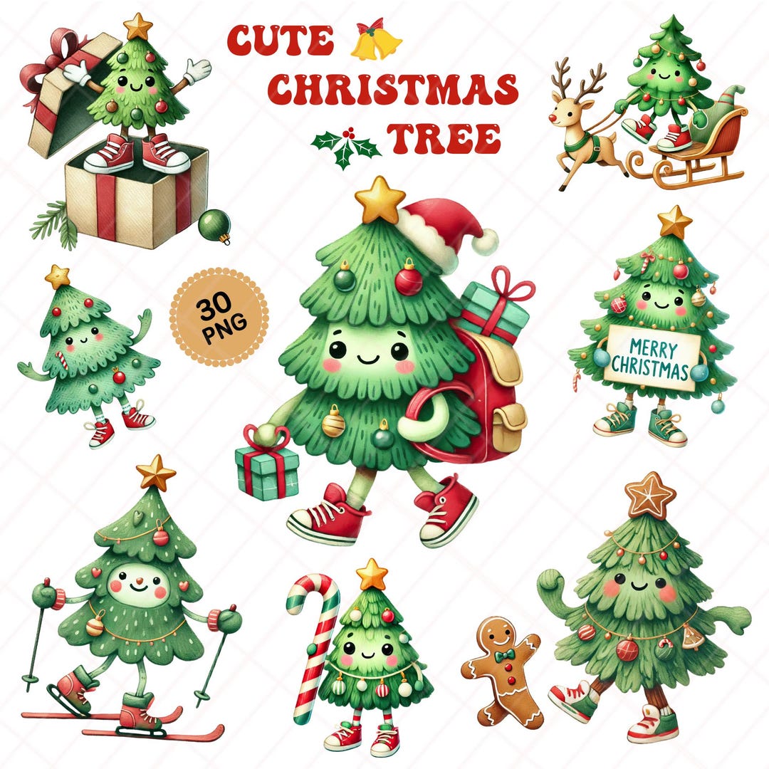 Kawaii Christmas Tree Clipart Set: Holiday Decorations (PDF File) - Etsy
