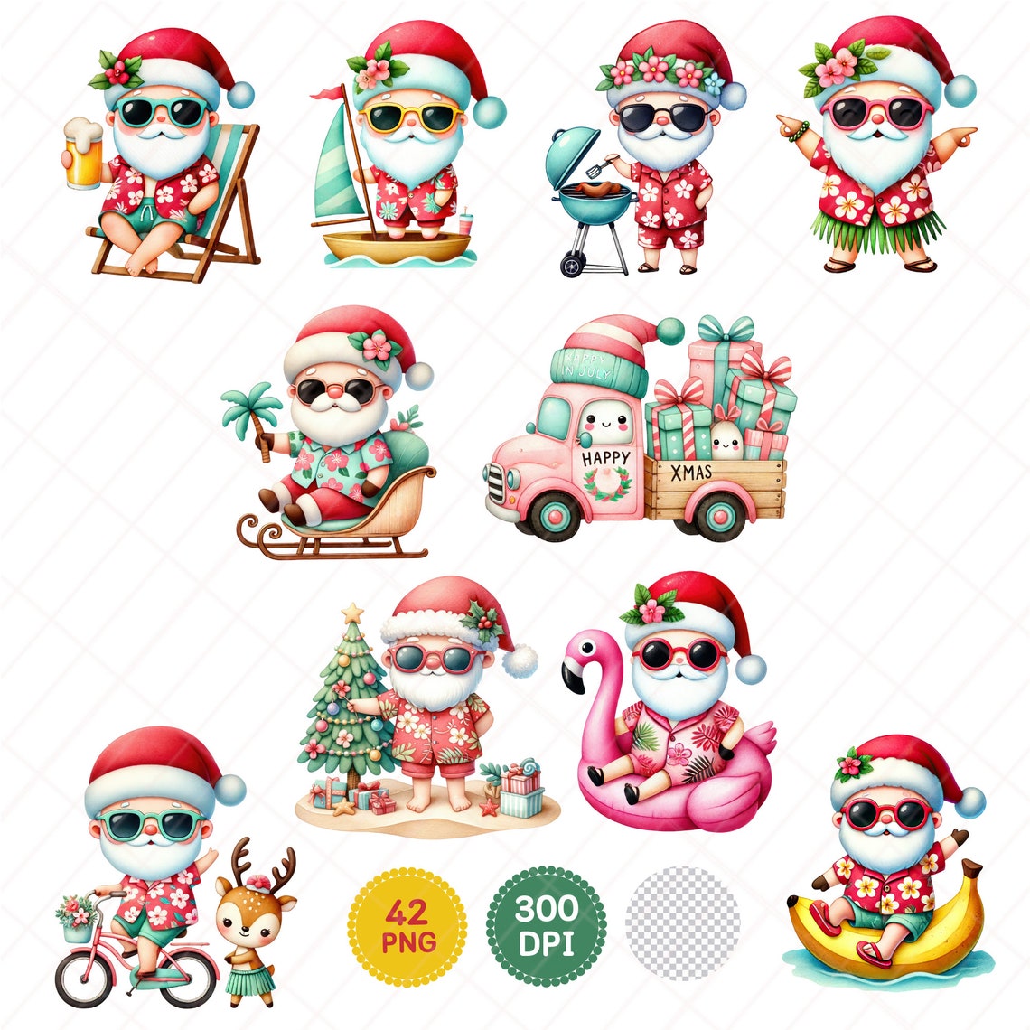 Summer Santa Clipart: Tropical Christmas PNG (digital Download) - Etsy