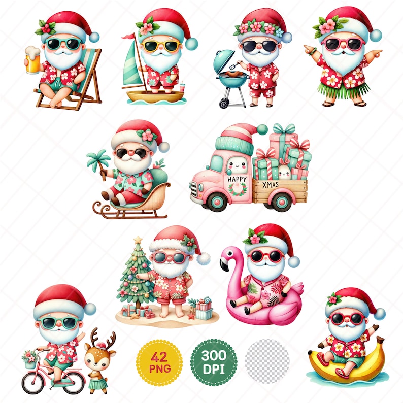 Summer Santa Clipart: Tropical Christmas PNG (digital Download) - Etsy