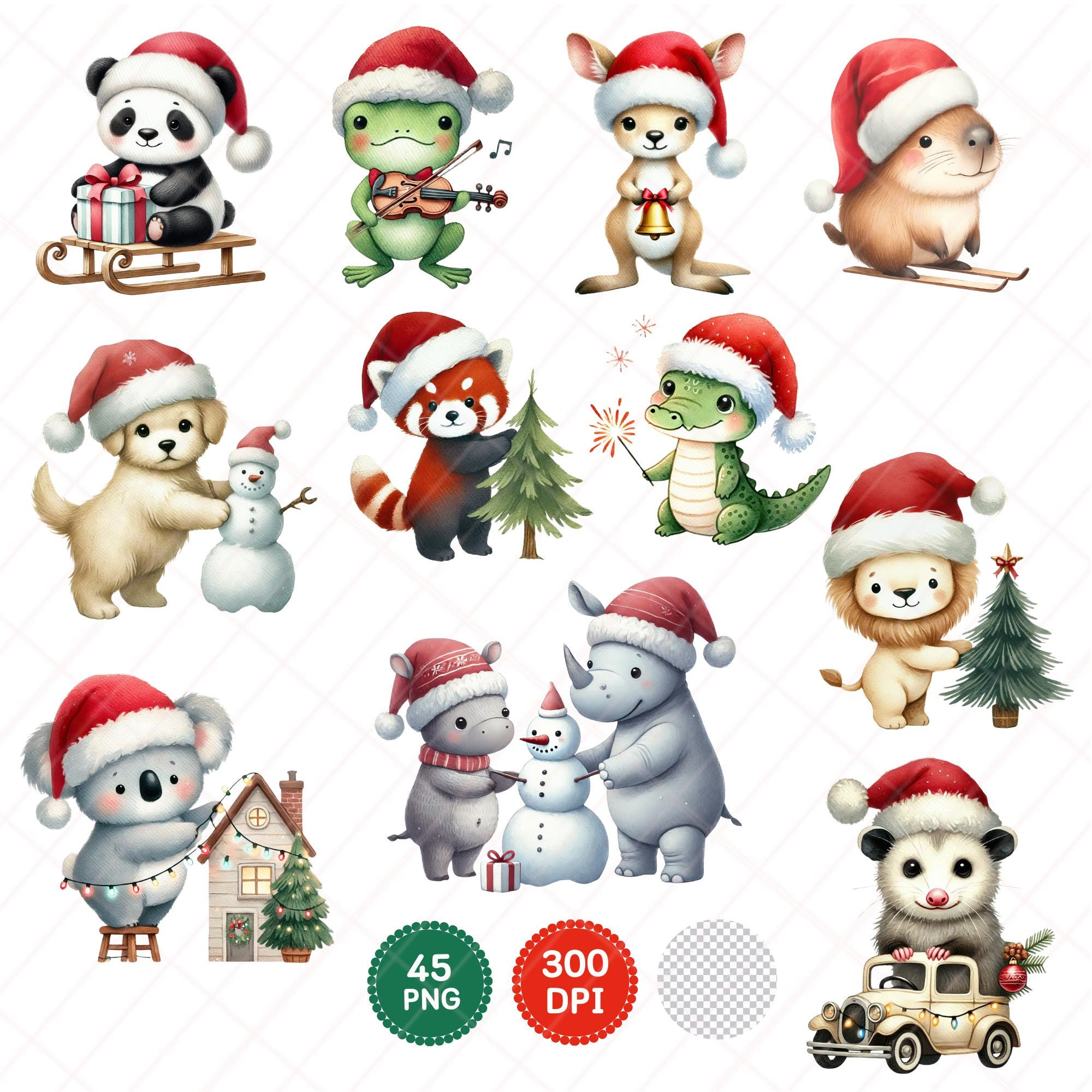 Cute Christmas Animal Clipart Bundle, Woodland Animals in Santa Hats ...