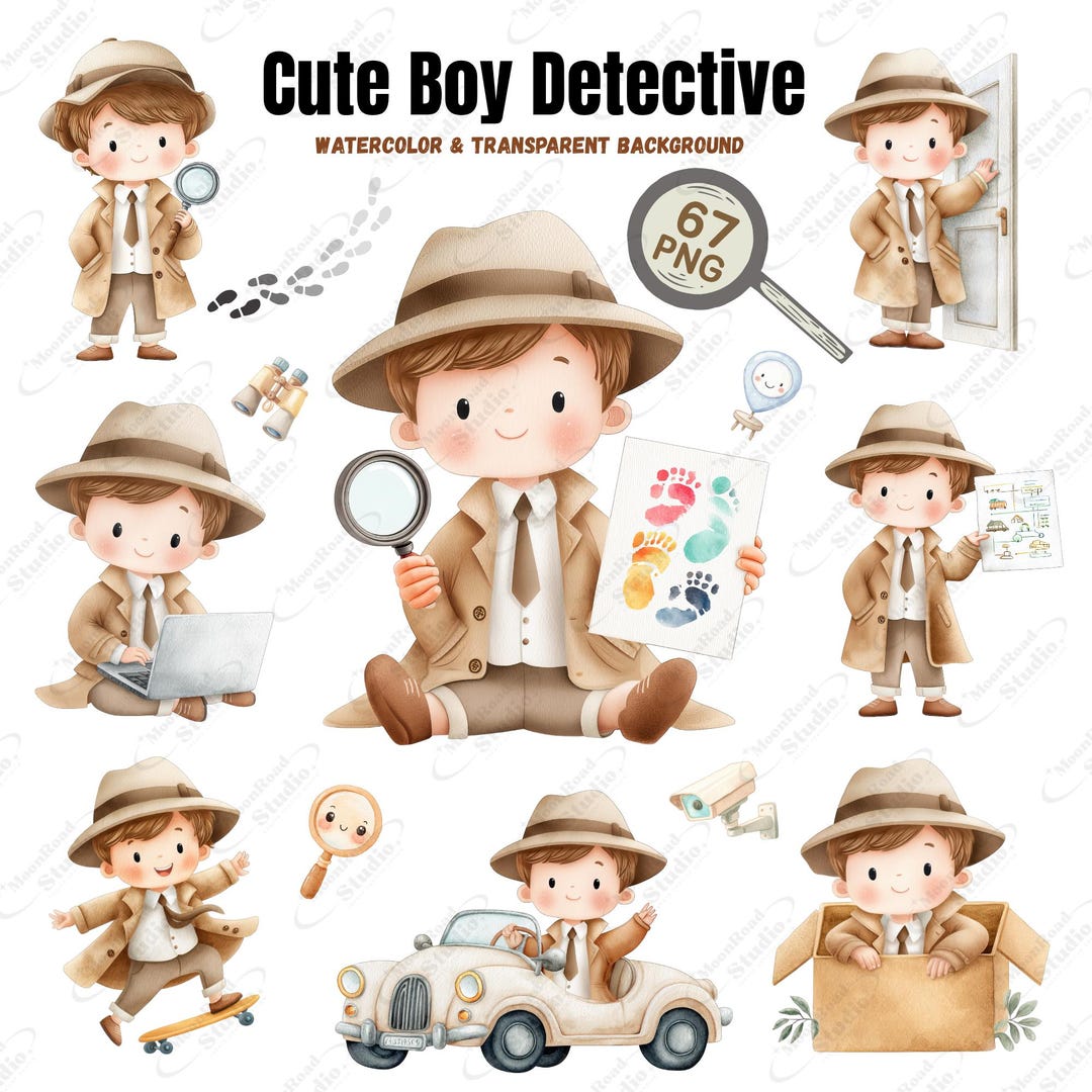 Cute Boy Detective Clipart Set, Cute Kid Investigator PNG, Little ...