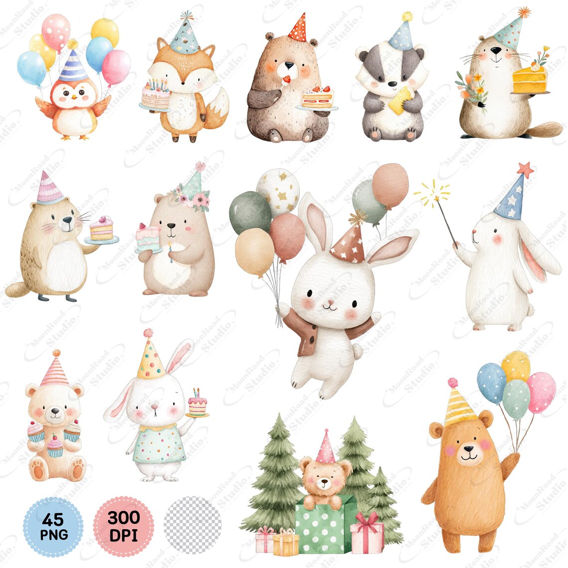 Woodland Animal Birthday Clipart Bundle: Watercolor Forest Friends ...