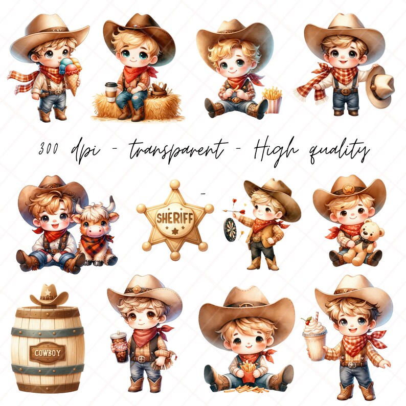 Adorable Cowboy Kid Illustration Clipart, Little Cowboy Adventure ...