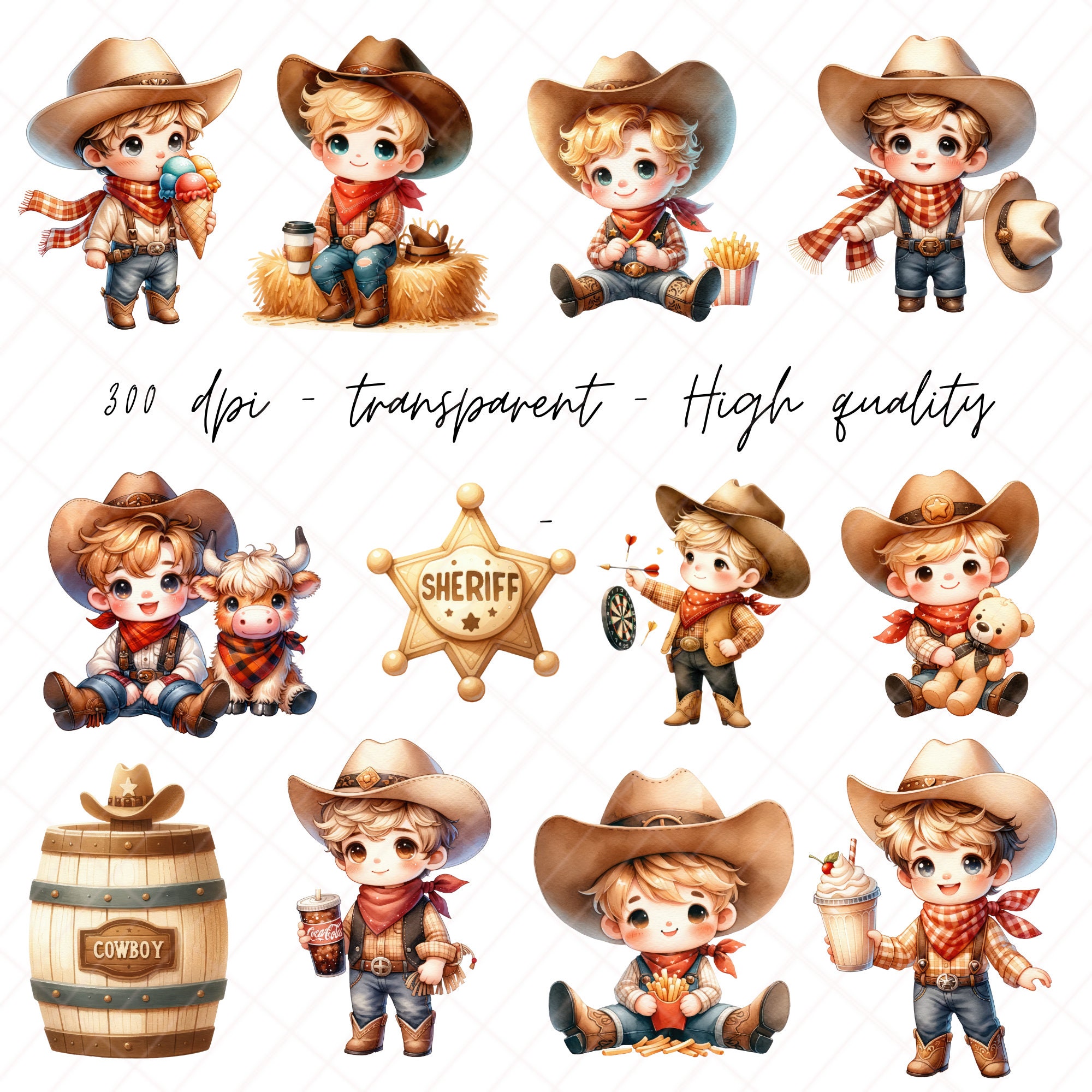 Adorable Cowboy Kid Illustration Clipart, Little Cowboy Adventure ...