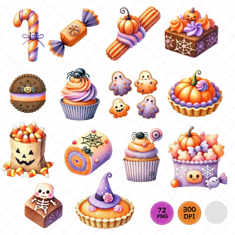 Kawaii Halloween Candy Clipart: Spooky Sweet PNG (digital Download) - Etsy