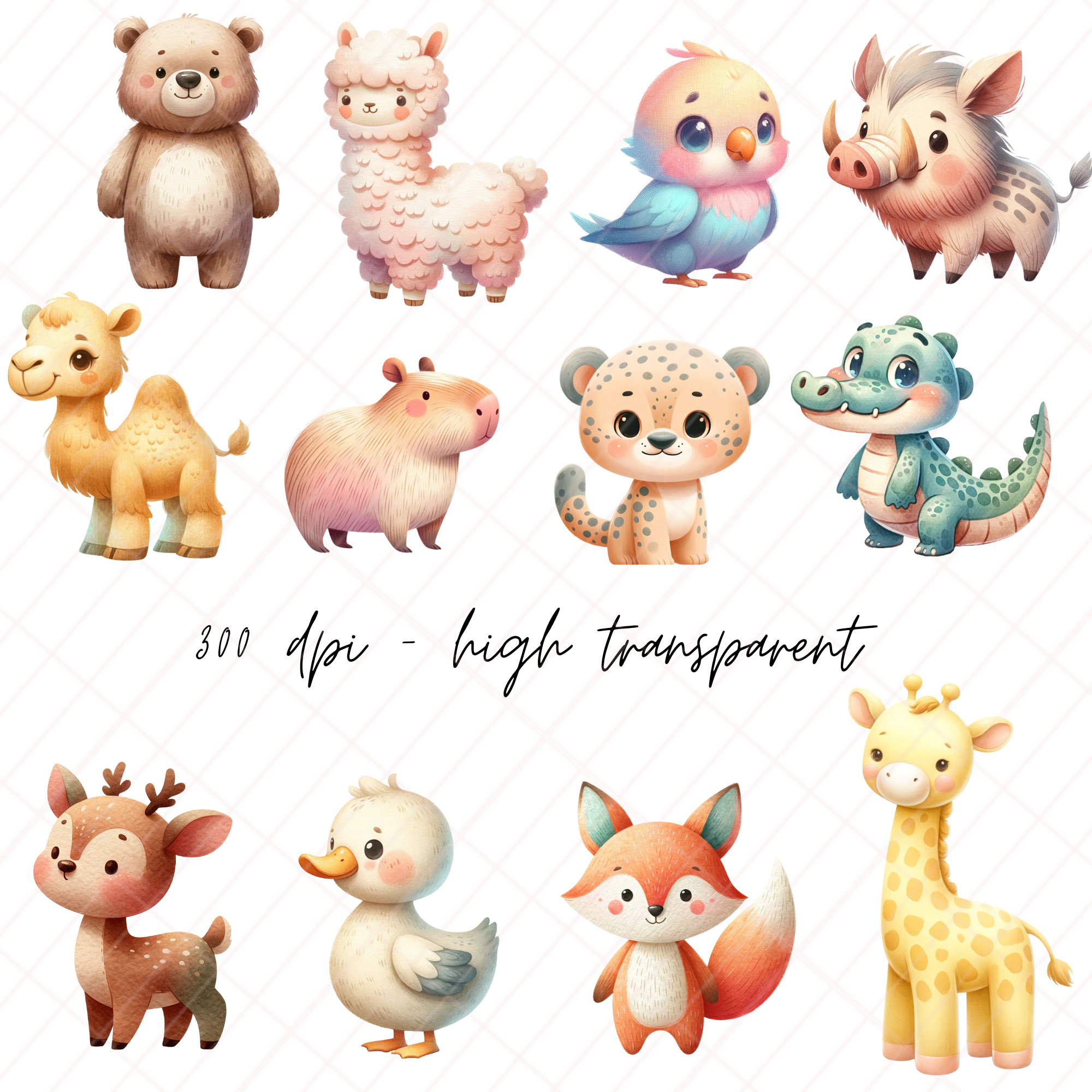 Cute Animal Clipart Collection PNG, Cartoon Zoo Animals PNG, Kids ...
