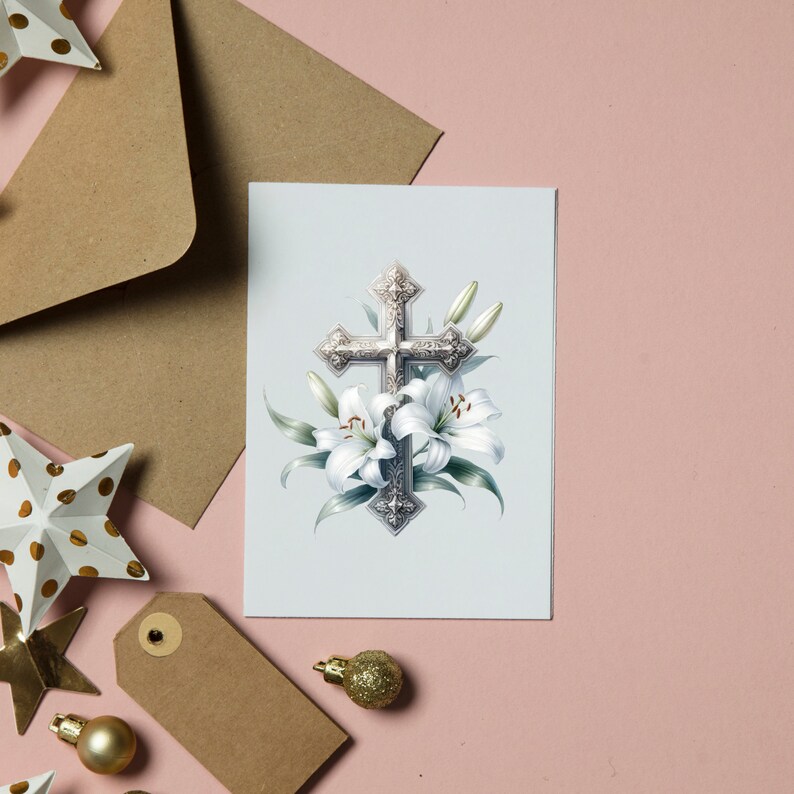 Floral Cross Clipart Bundle - Lilies and Crosses Digital Art Set, Religious Symbols PNG ...