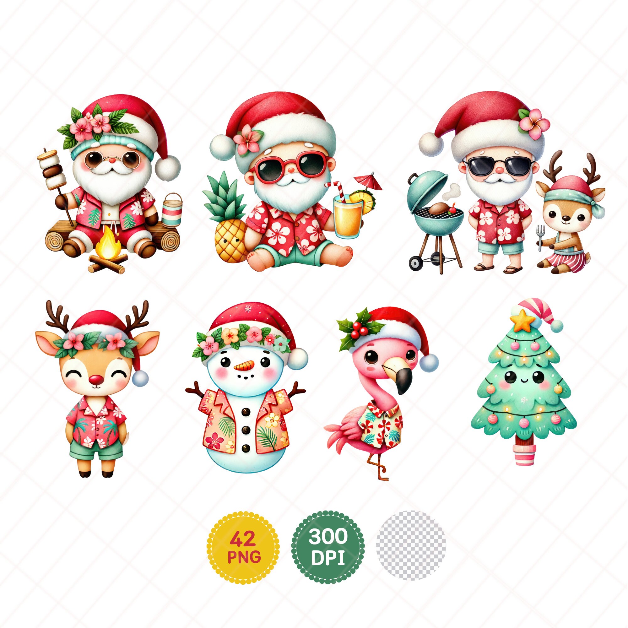 Summer Santa Clipart, Tropical Christmas Santa PNG, Beach Santa Digital ...
