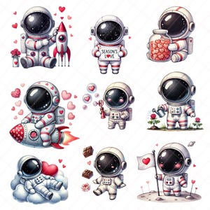 Cute Valentine's Day Astronaut Clipart Set, Space Love Digital Stickers ...