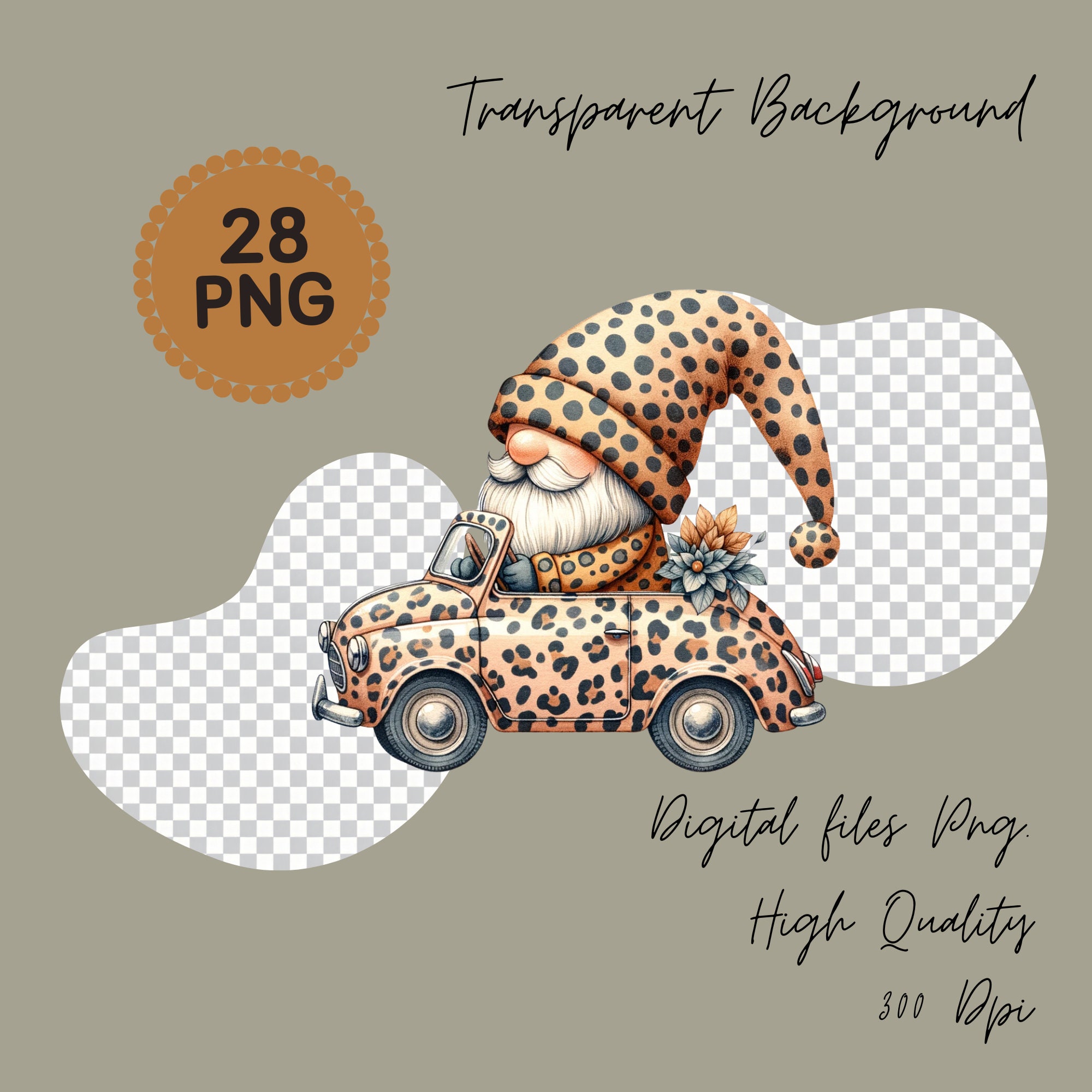 Leopard Gnome Clipart Set PNG, Transparent Background, High-quality 300 ...